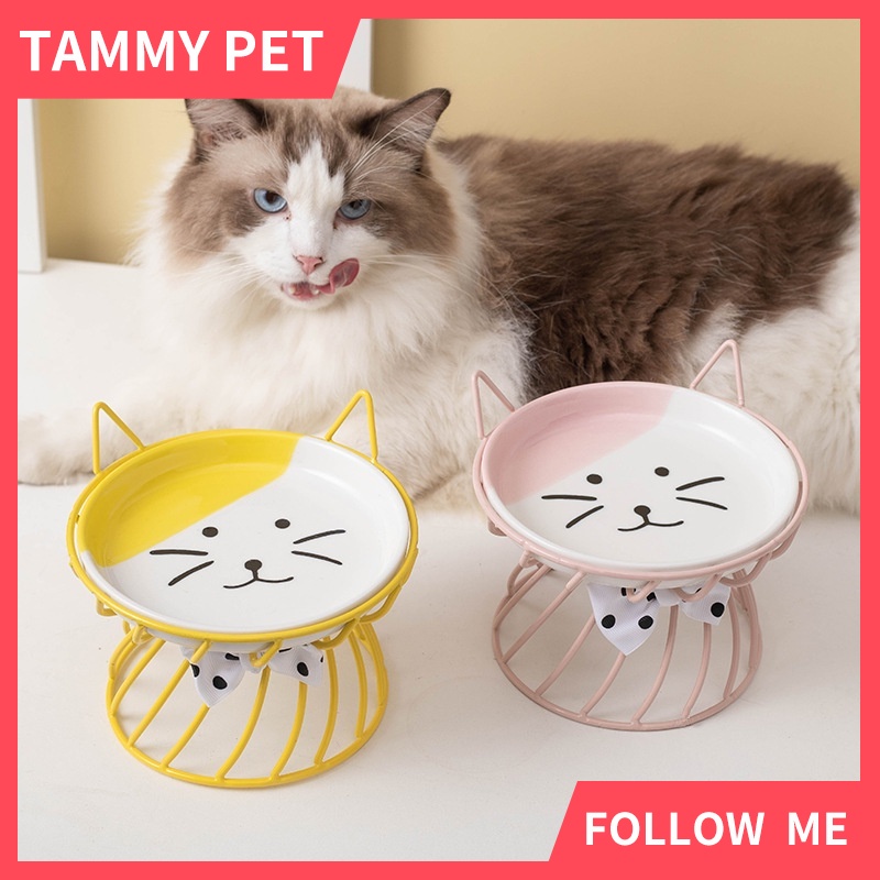 SG Shipment Cat Bowl Ceramic High-foot Neck Guard Food Bowl Shallow ...