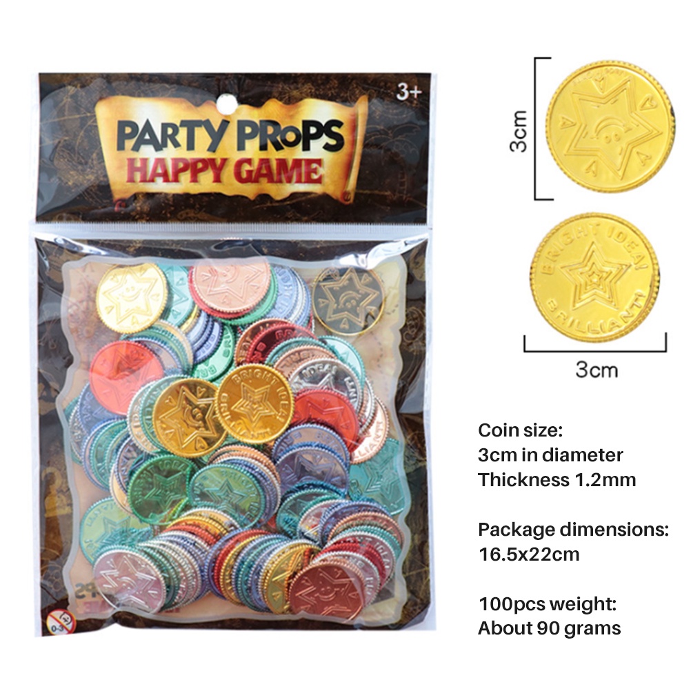 HEO~100PCS Pirate Gold Coins Plastic Gold Coins Toy Treasure Game For ...