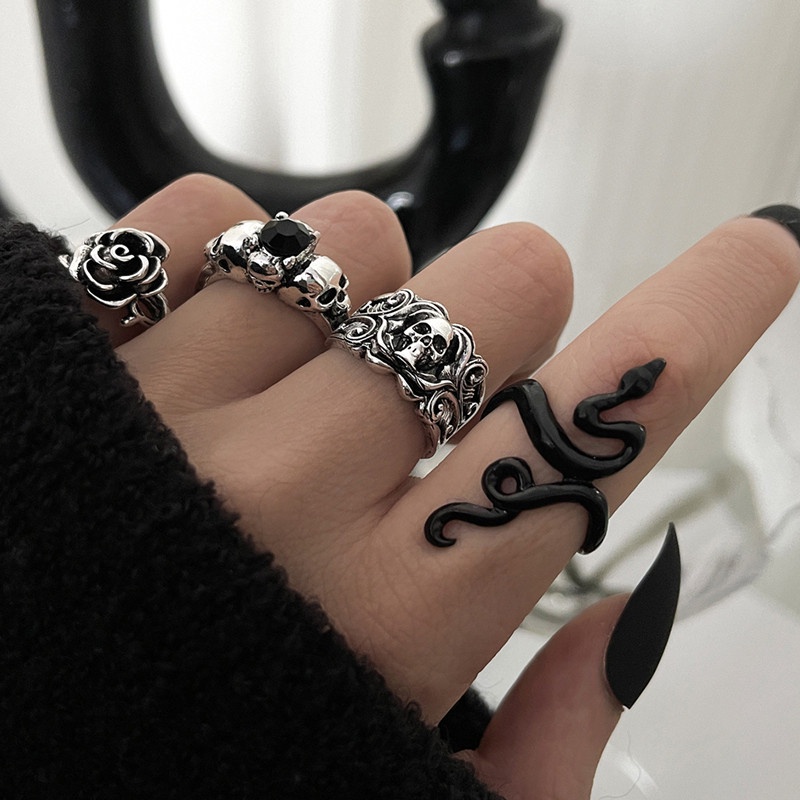 Gothic Punk Snake Skull Rings Set for Women Men Fashion Hip Hop Vintage ...