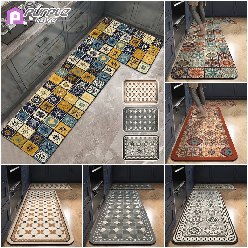 Multi-size Retro Non-slip Kitchen Mat Puzzle Pattern Floor Mat Bohemian ...