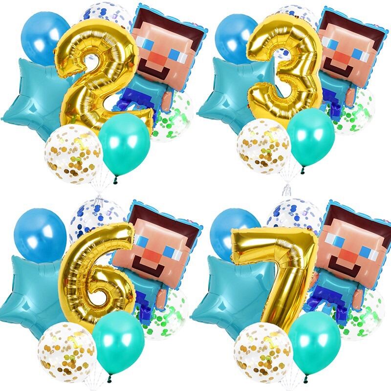 [SG] Minecraft Steve Gamer Theme Number Foil Balloon 32 inch Number ...