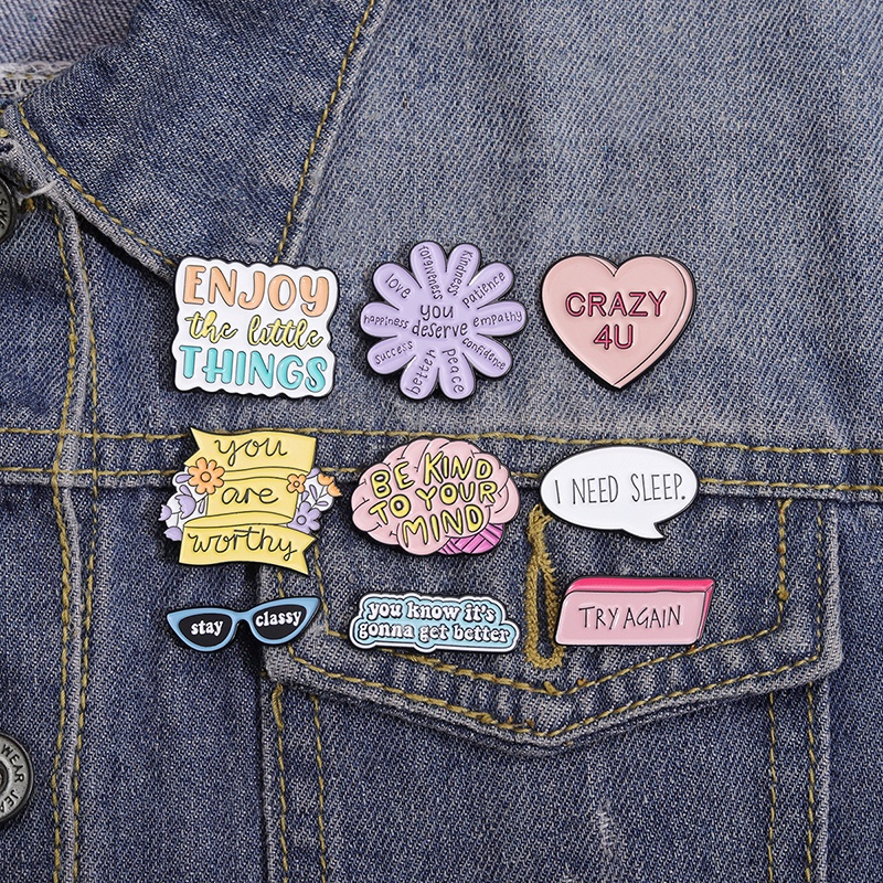 Cute Quotes Banner Enamel Pins Cartoon Colorful Slogan Brooches Badges ...