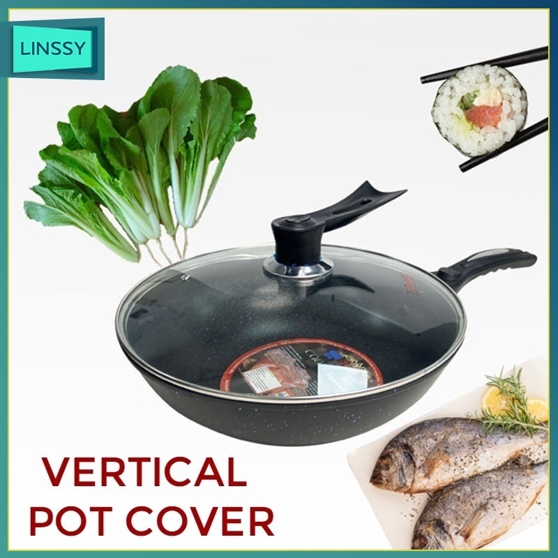 Korean Nonstick Frying Wok Pan 32cm with Pot Cover Maifan Marble Stone ...