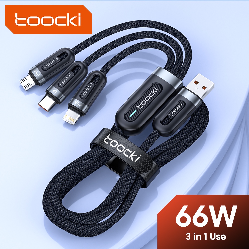 Toocki 66W 3 In 1 USB Cable 1.2m 6A USB To Type C Micro 10S 3-head Date ...