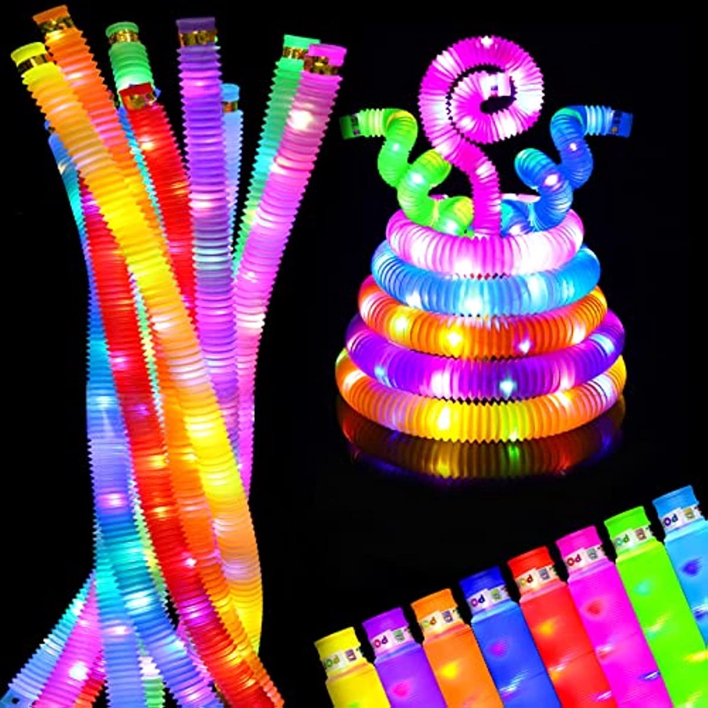 10 Pack LED Light Up Pop Tubes Sensory Toys Glow Sticks,Fine Motor ...