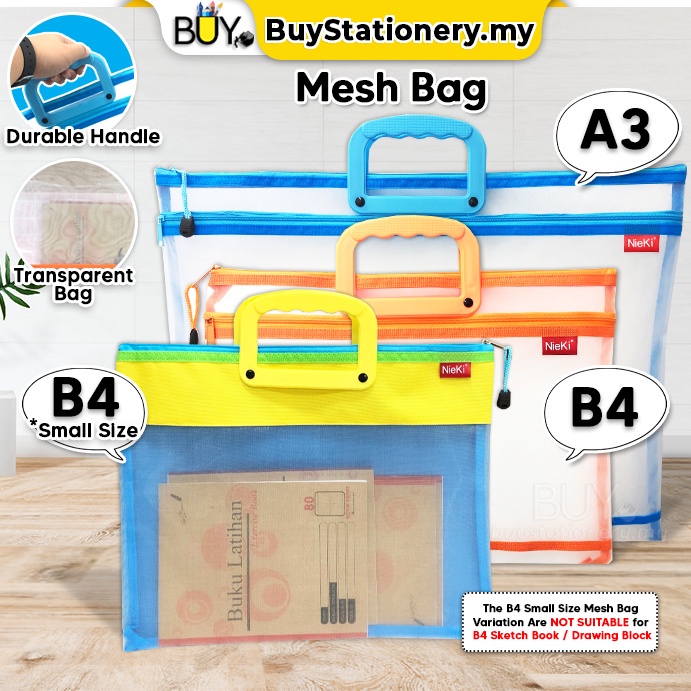 Nieki B4/A3 Mesh Bag Fail Buku Sekolah Hand Carry Tuition Drawing Block ...