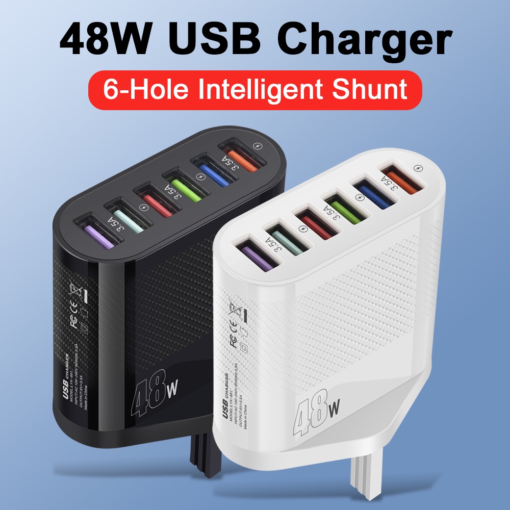 48W USB A Charger Multiple 6 Ports Quick Charger Mobile Cell Phone USB ...