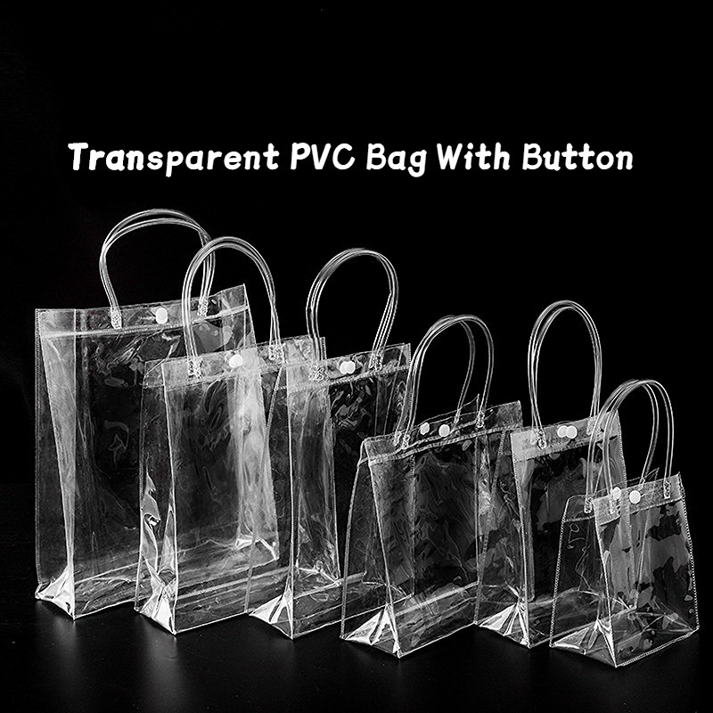 Clear Gift Bags,Plastic Gift Bags with Handle and Button, Reusable ...