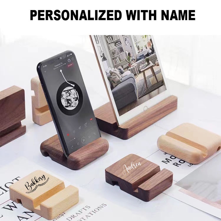 Christmas Gift/ Personalised Name Wood handphone stand/ walnut wood ...