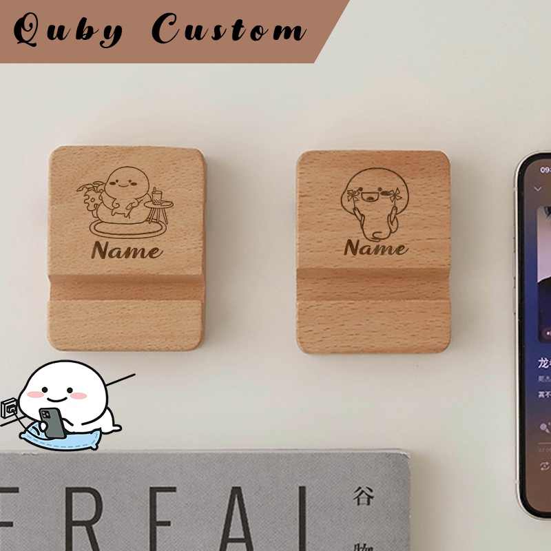 Quby Custom with Name Wood Engraving Phone Stand Desktop Phone Holder ...
