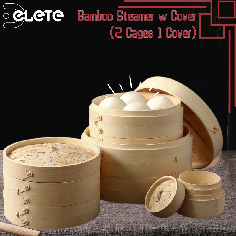 3-tier Round Natural Bamboo Steamer Basket Traditional Kitchen Bamboo ...