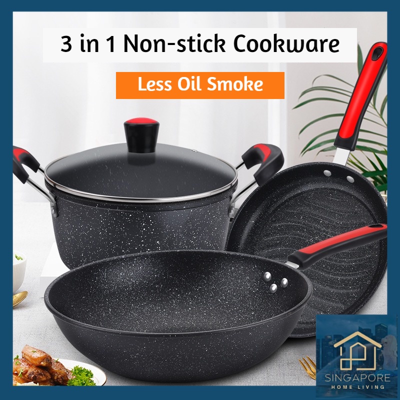 BIG SALE🔥NEW HIGH QUALITY 3-Piece Non-stick Cookware SET Kitchen Soup ...