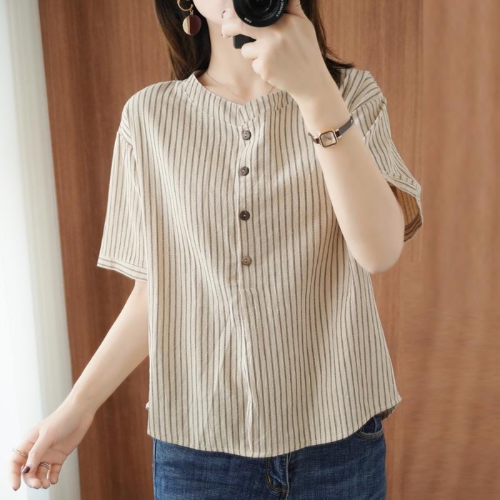 Korean Style Linen Cotton Long Sleeved Shirt Women Plus Size Mid-length ...
