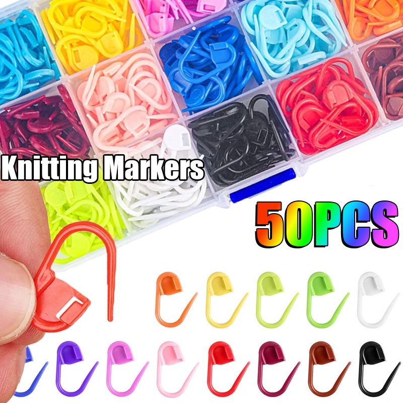 50pcs Mixed Color Plastic Crochet Pins Safe Crochet Locking Clips Cute ...