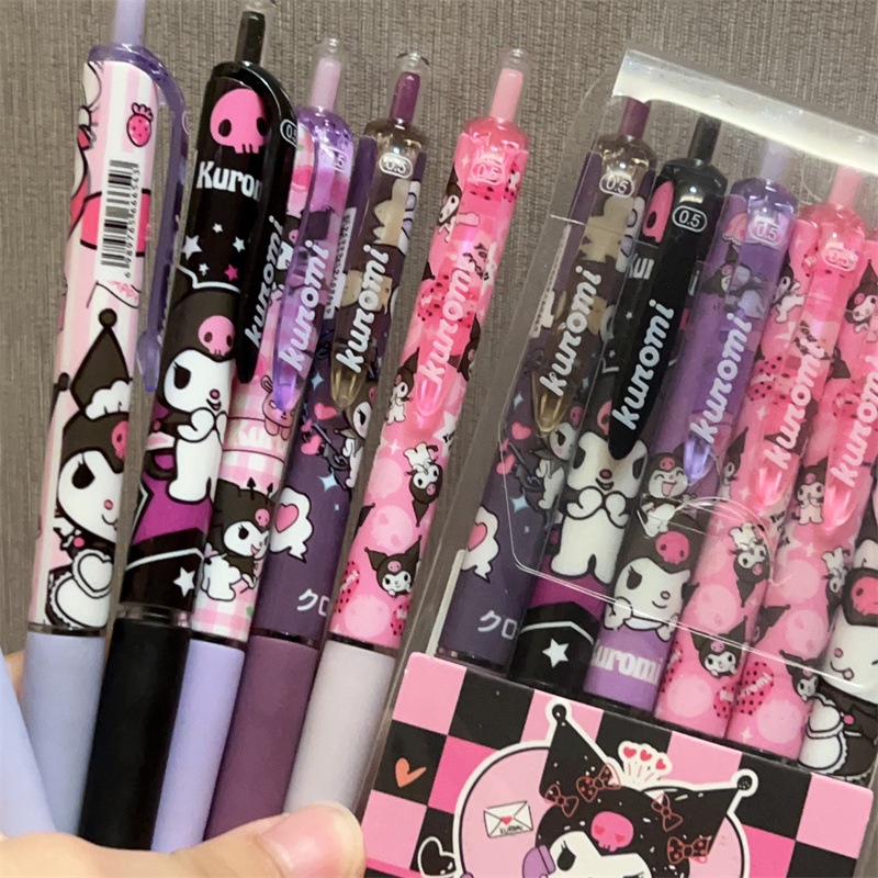 6 Pcs/set Sanrio Kuromi Hello Kitty Cartoon Press Type ST Gel Pen Blue ...
