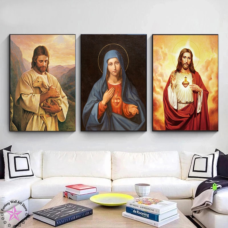 Christian Jesus Virgin Mary Oil Painting Catholic Church Poster ...