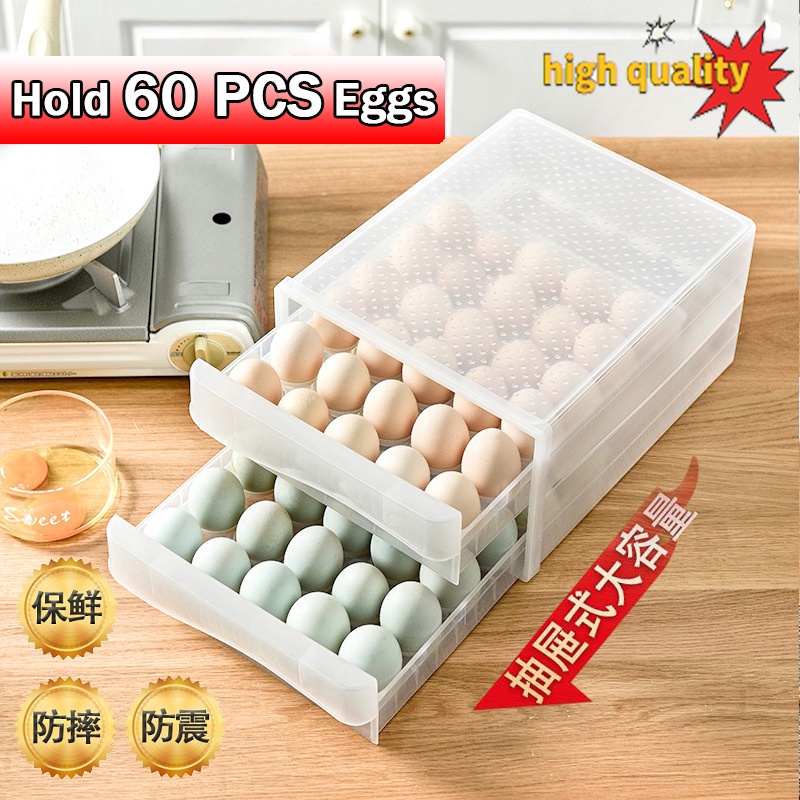 [Ready Stock] 20/60 Stackable Plastic Egg Storage Drawer Kotak Bekas ...
