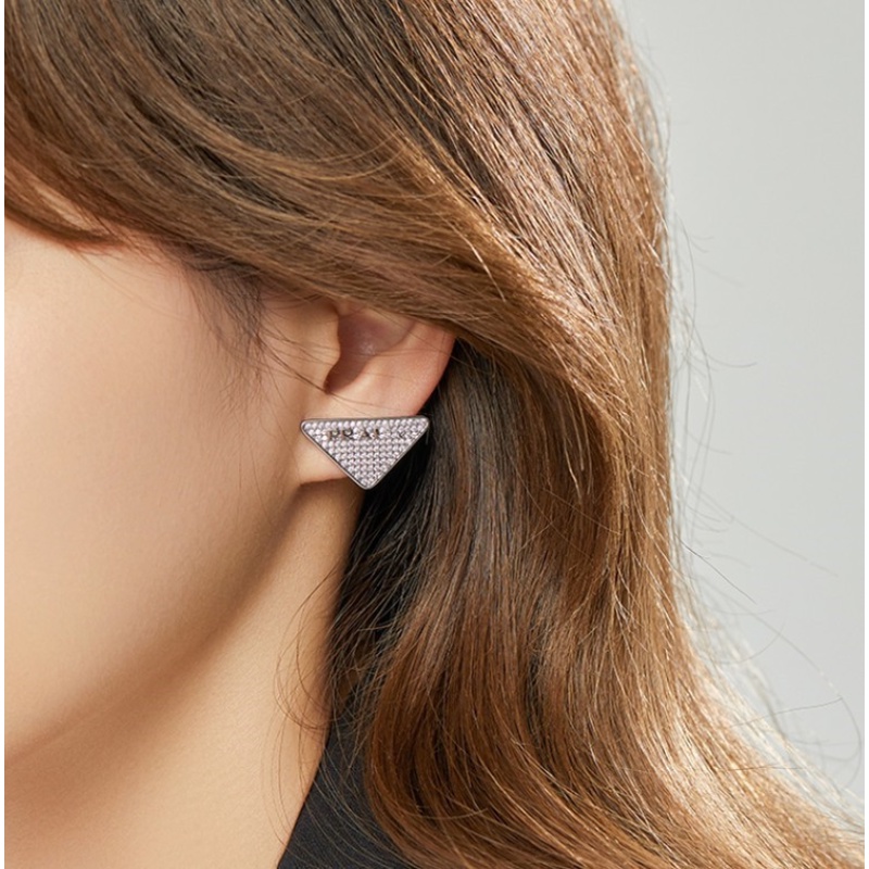 Full Diamond Inverted Triangle Earrings Female Niche Design ins Simple ...