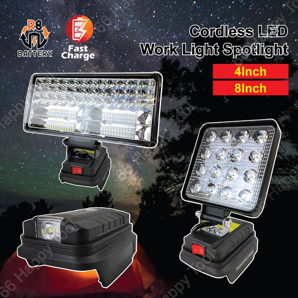 Adapter LED Work Lamp Spotlight Cordless R8 Series Power Bank USB Port ...