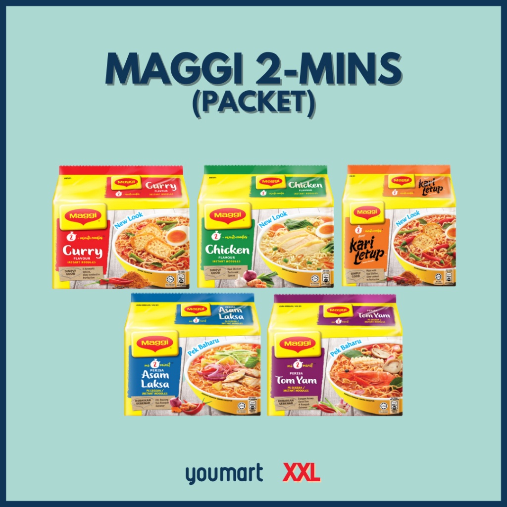 Maggi 2-Min Packet Noodle by XXL (Curry / Chicken / Tom Yam / Asam ...