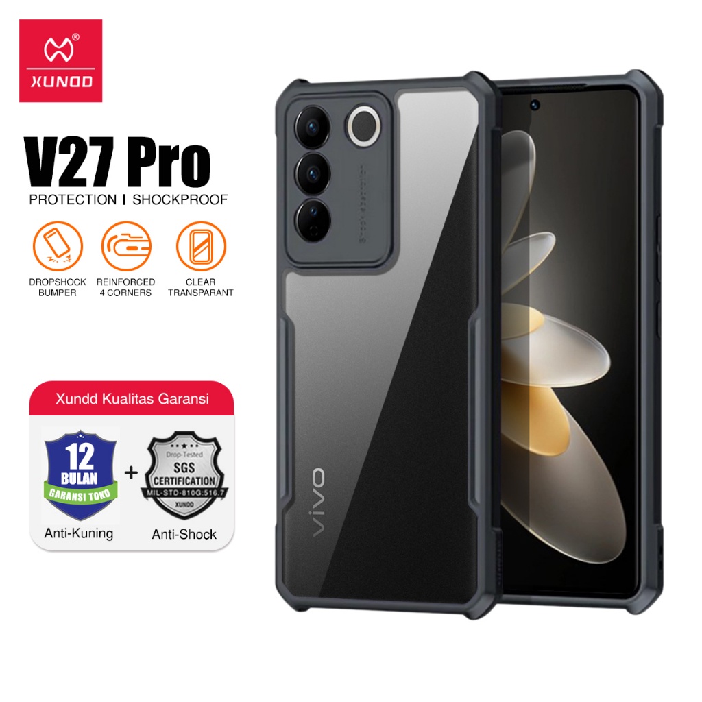 Case Vivo V27 Pro 5G/V27 5G: Protective Clear Black Edge Xundd Beatle ...