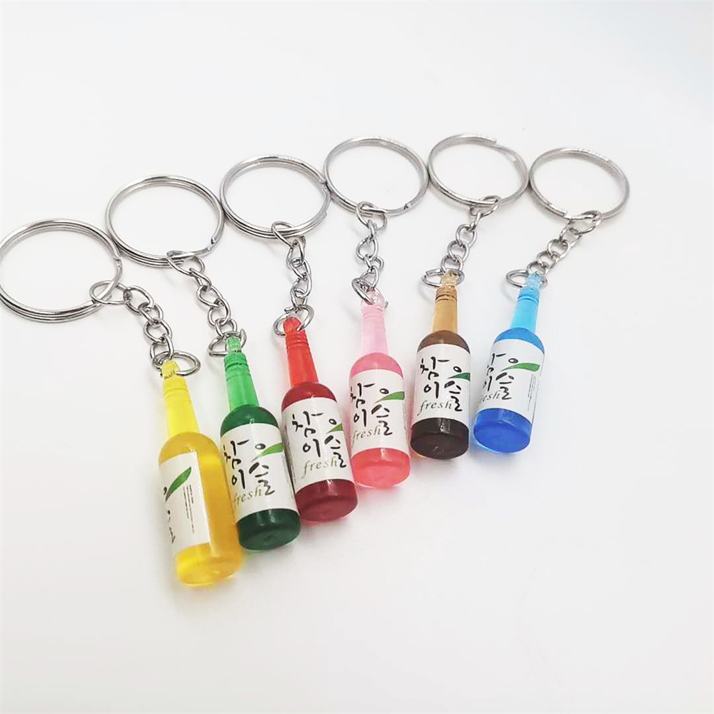 Cute Simulation Korean Drink Soju Bottle Key Chain Creative Resin Drink ...
