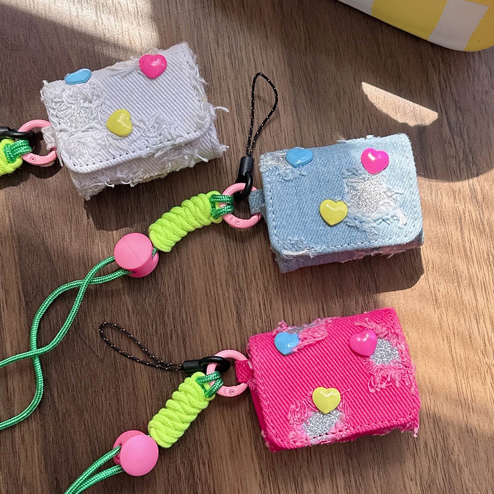 Korean Old Denim Hole Cloth Bag Lanyard Earphone Case For AirPods Pro ...