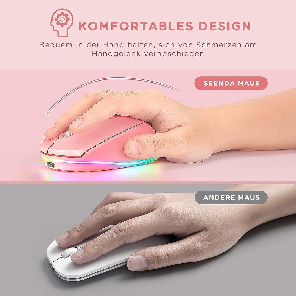 Jomaa Pink 2.4G Wireless Mouse Rechargeable Light Up Mouse for Laptop ...
