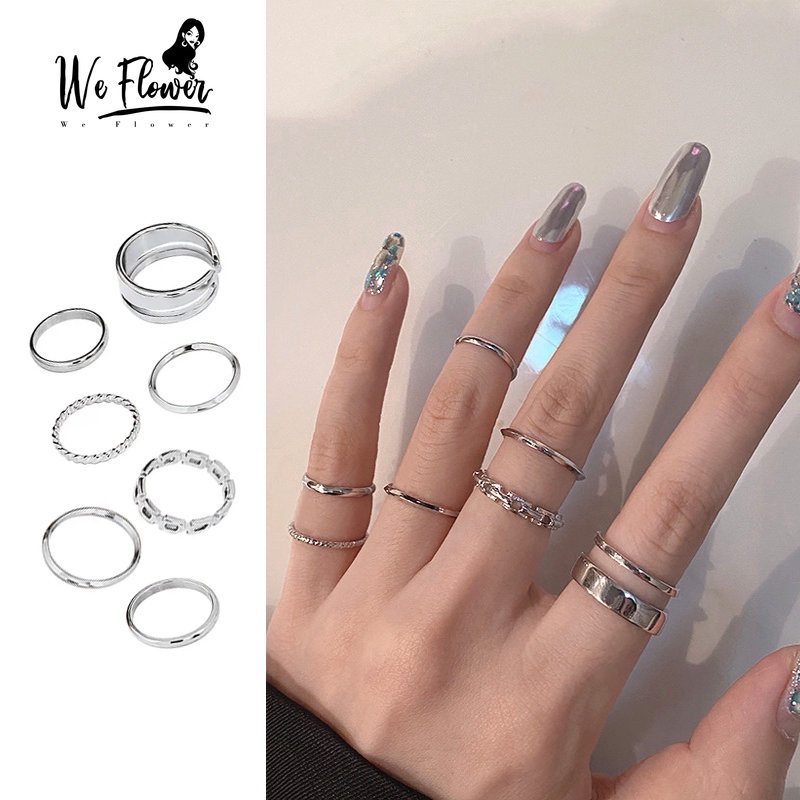 We Flower 7PCs Chic Silver Geometric Knuckle Rings Set for Women Girls ...