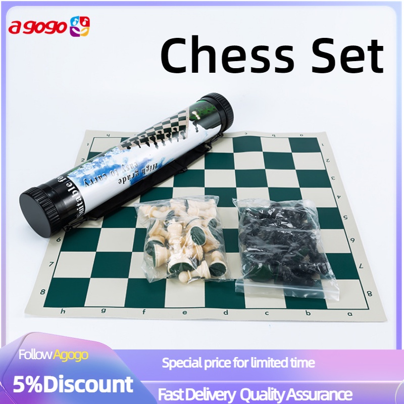 Chess Set Easy To Carry Roll-up Artificial Leather Mat and Bag Camping ...