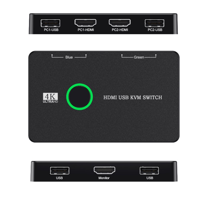 KVM Switcher HDMI 2 Port Box USB and HDMI Switch for 2 Computers Share ...