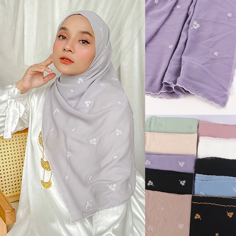 Chiffon Shawl Sulam 4 Edge Embordiery // Sulam Viral Veil 4 Edge Design ...