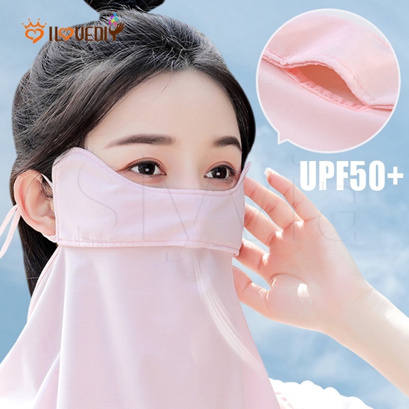 Women Summer Sunscreen Anti-UV Mask Scarf / Breathable Ice Silk Hanging ...