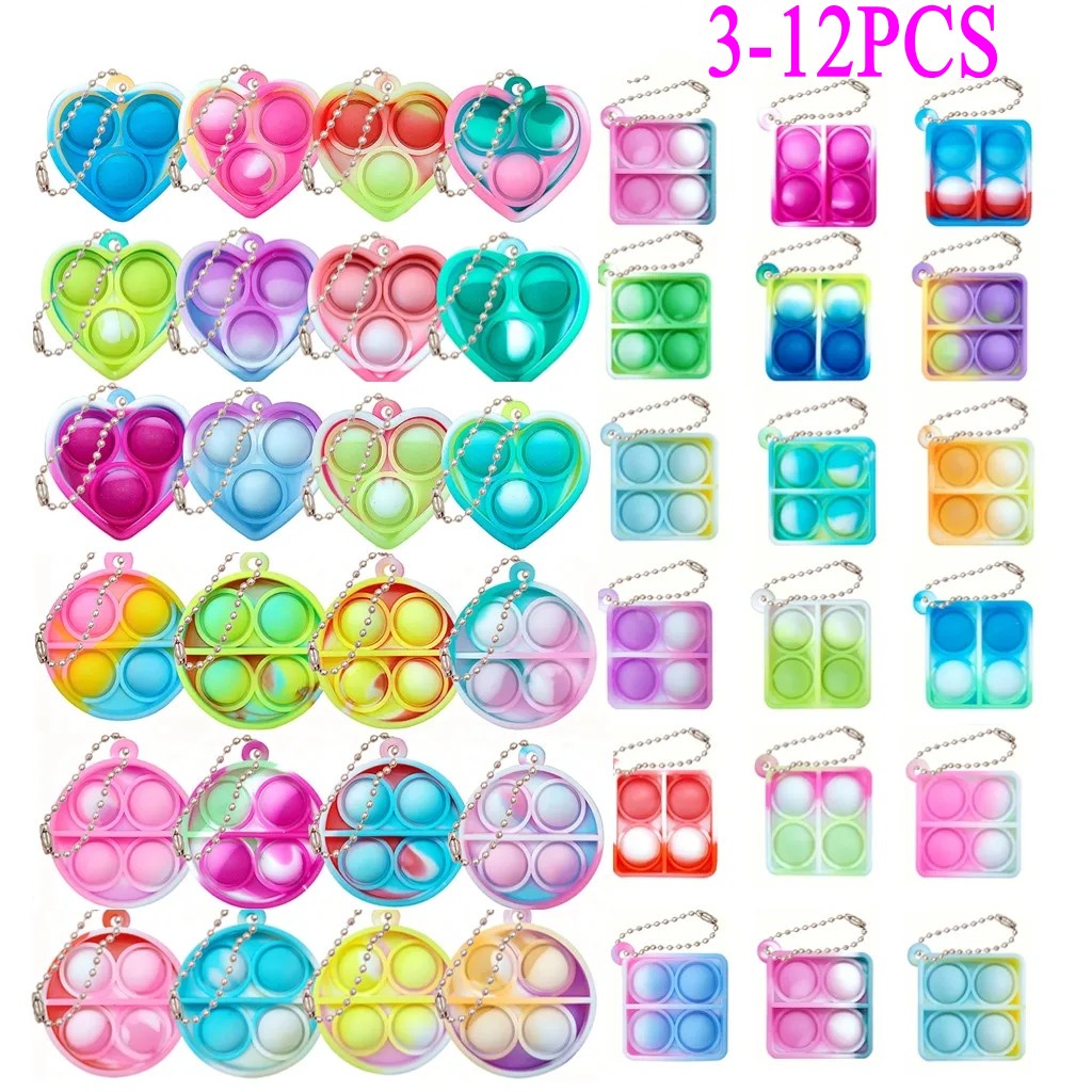12 Pack Kids Party Favors Fidget Toys Bulk Mini Pop Fidget Keychain Its ...