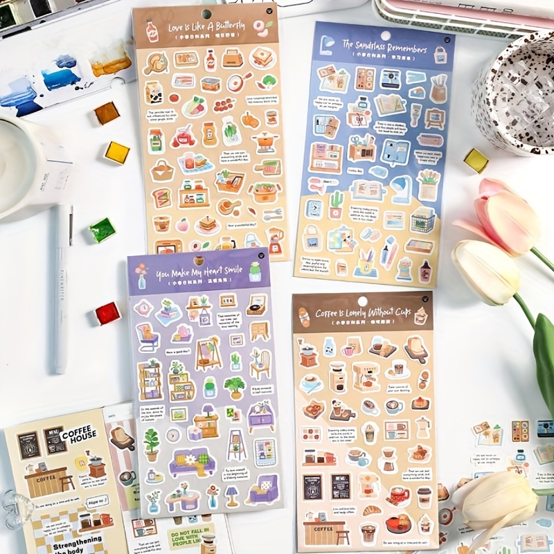 MOHAMM 1 Sheet Flower Plant Fruit Pen Coffee Paper Stickers Decorative ...
