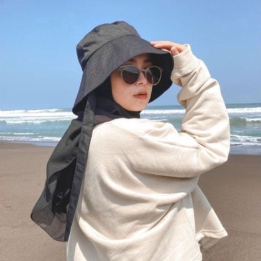 Bucket Hat WIDE Accent Long Strap Women HIJAB MUSLIMAH Beach Gymnastics ...