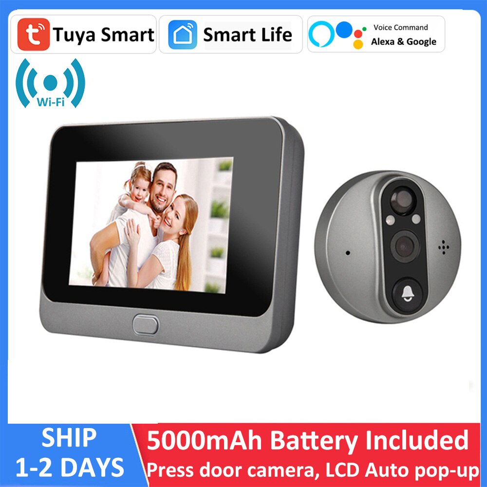 {SG Stock}Door bell camera Smart Tuya 1080P WiFi Peephole 5000mAh Audio ...