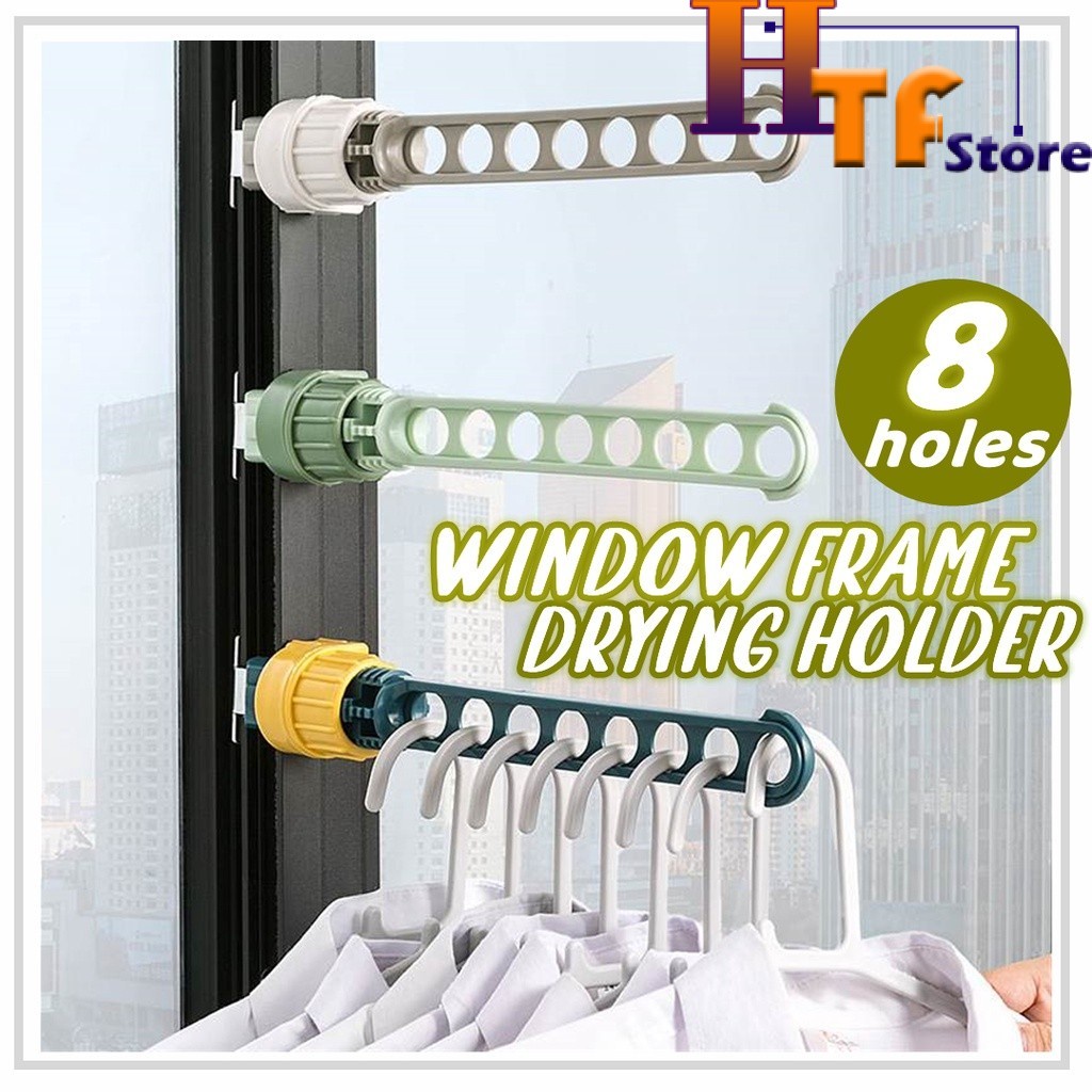 8 HOLE Hanging Drying Rack Window Frame Plastic Clothes Hanger Portable ...