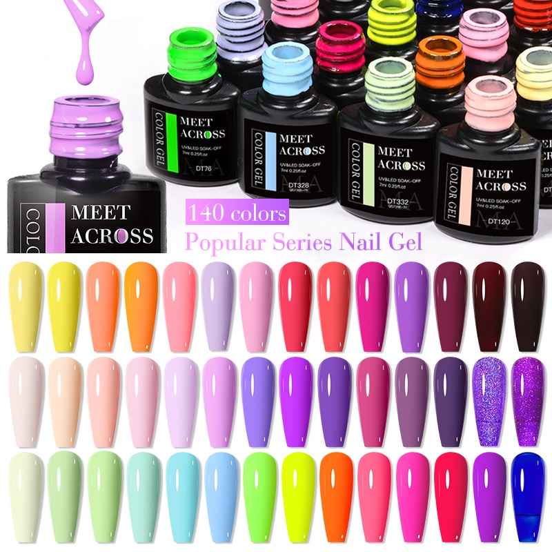 MEET ACROSS 7ml Gel Nail Polish Semi Permanent UV Gel Glitter Varnish ...