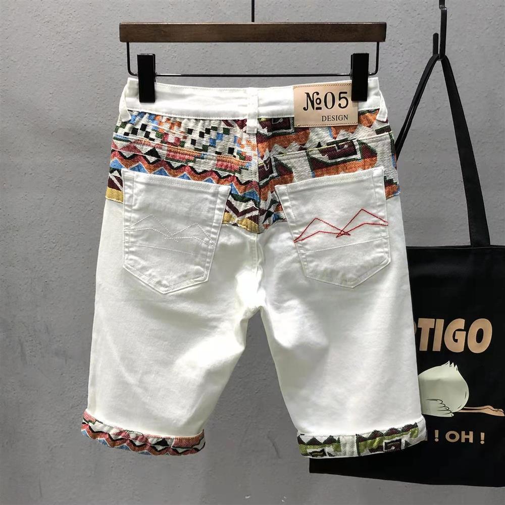 Trendy Brand Denim Shorts Men's Thin Distinctive Stitching Embroidery ...