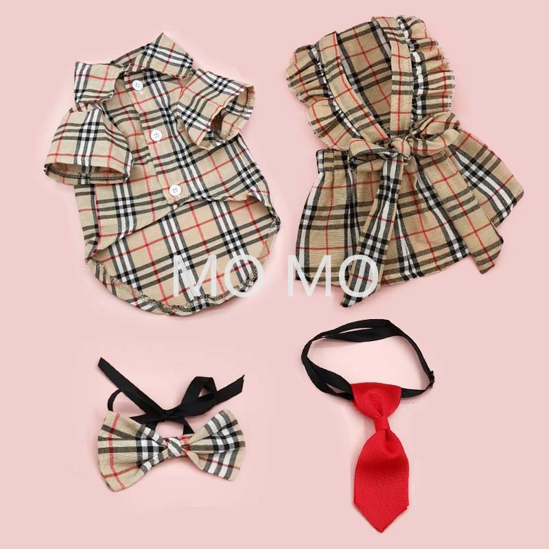 Dog Cat Couple Shirt Dress Khaki Checkered Plaid Pet Clothes for ...