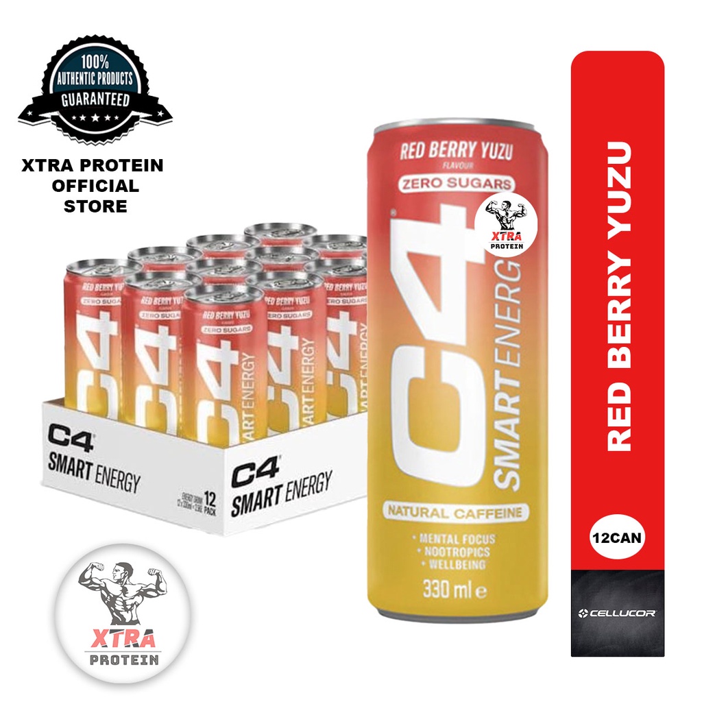 Cellucor C4 Smart Energy Sugar-Free Red Berry Yuzu (355ml) 12 Pack ...