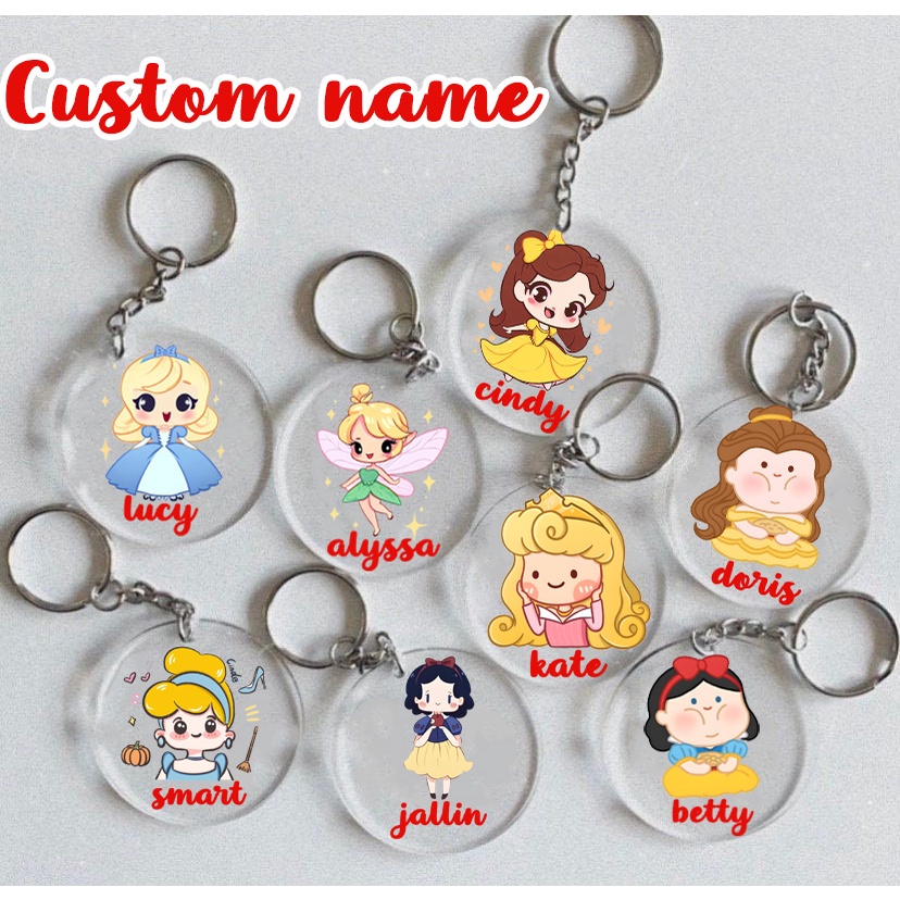 Personalized Custom Name with Princess Pattern Print Cartoon Keychain ...