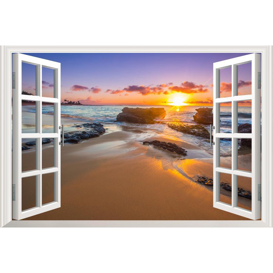 Seaside scenery Sea 3D Window View Sticker Wall Art Vinyl Decal Summer ...