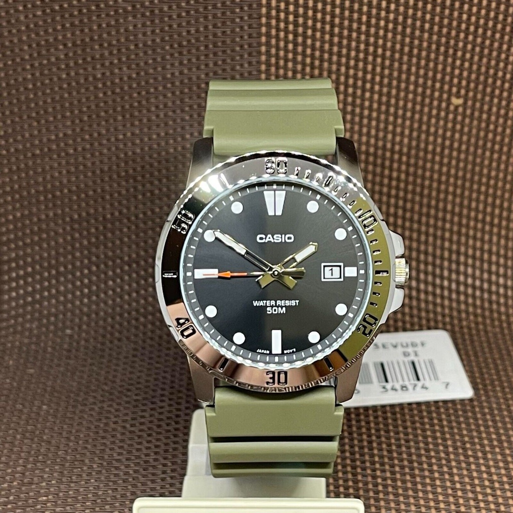 Casio MTP-VD01-3E Green Resin Black Dial Analog Quartz Sporty Men's ...