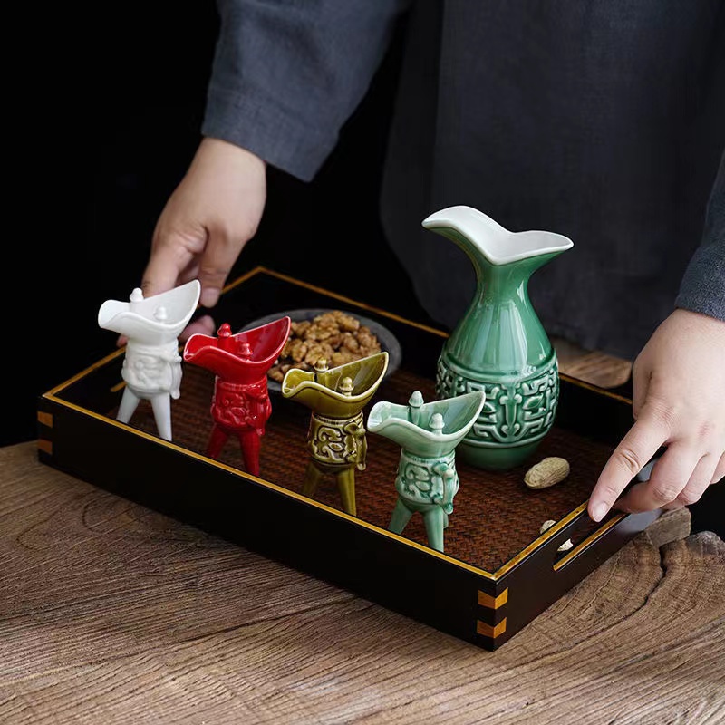 Ceramic White Wine Glass Household Chinese Style Spirit Glass Yellow ...