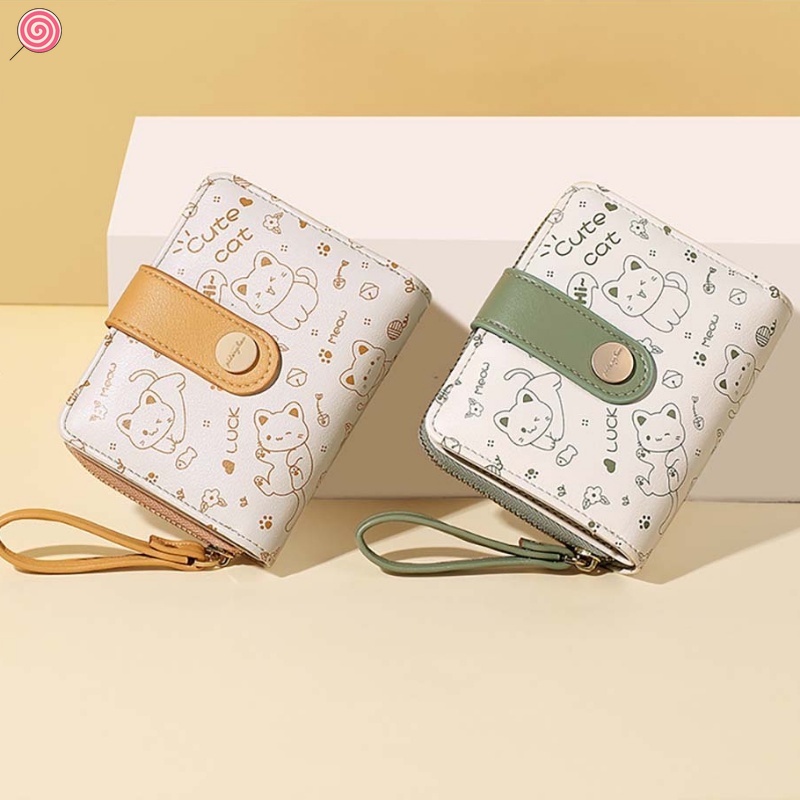 Japanese Cute Cat Girls Wallet Short Student Card Holder Money Bag ...