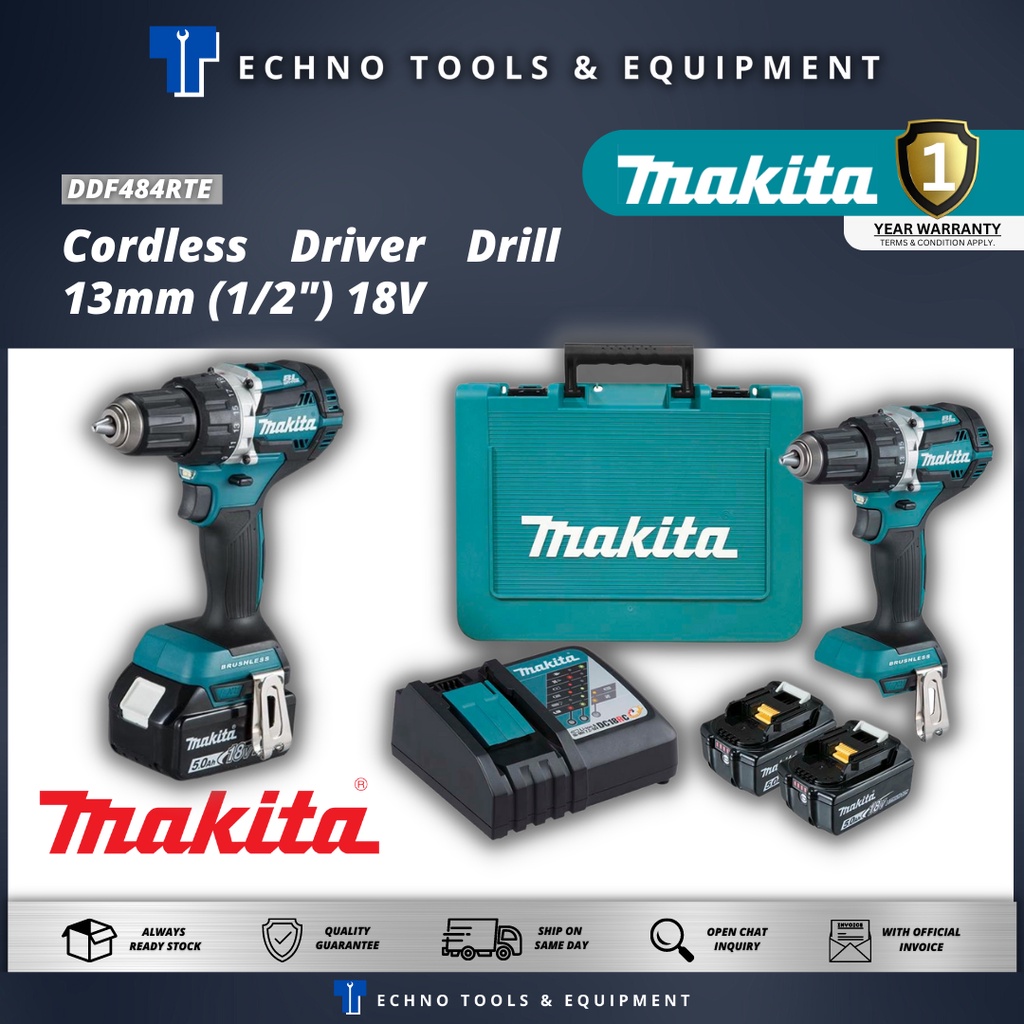MAKITA DDF484RTE Cordless Driver Drill 13mm (1/2") 18V - 1 Year ...
