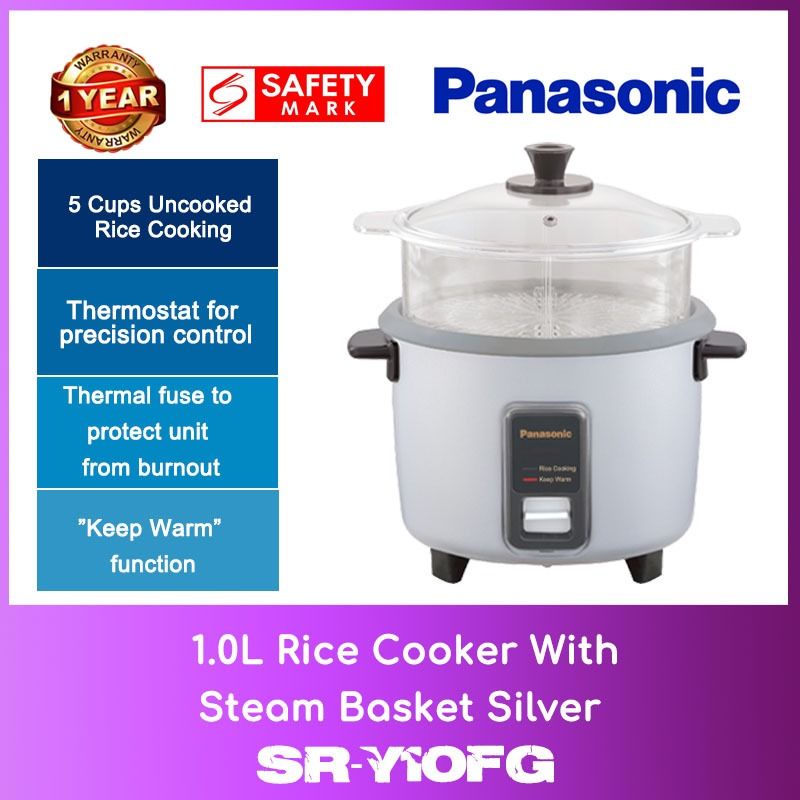 Panasonic SR-Y10FG 1L Rice Cooker With Steam Basket Silver WITH 1 YEAR ...