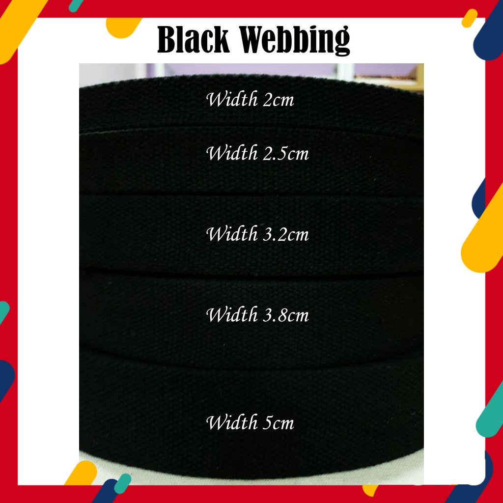 Black Cotton Webbing Width Size 2cm 2.5cm 3.2cm 3.8cm 5cm (1.4mm OR 2mm ...